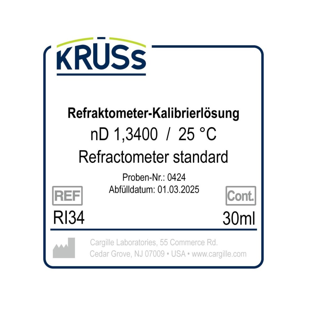 Refractometer calibration liquid with certificate nD 1.3400