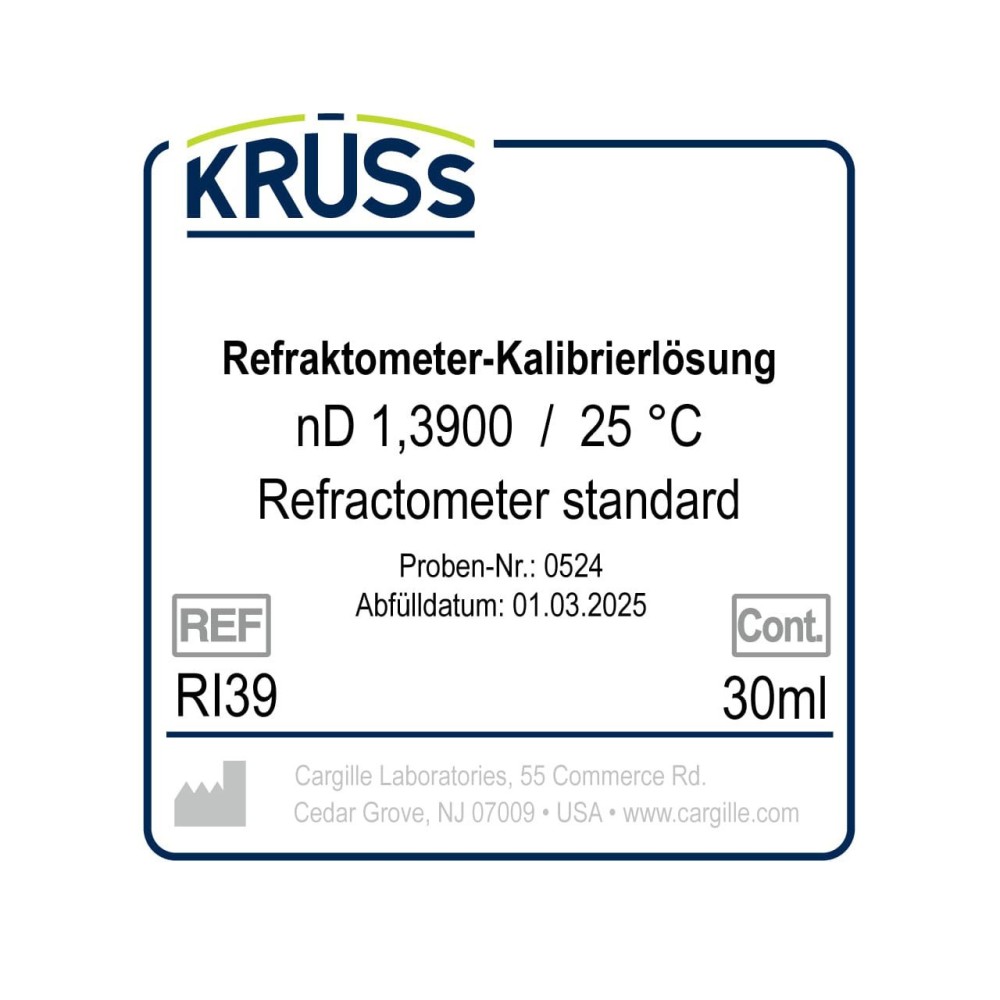 Refractometer calibration liquid with certificate nD 1.3900