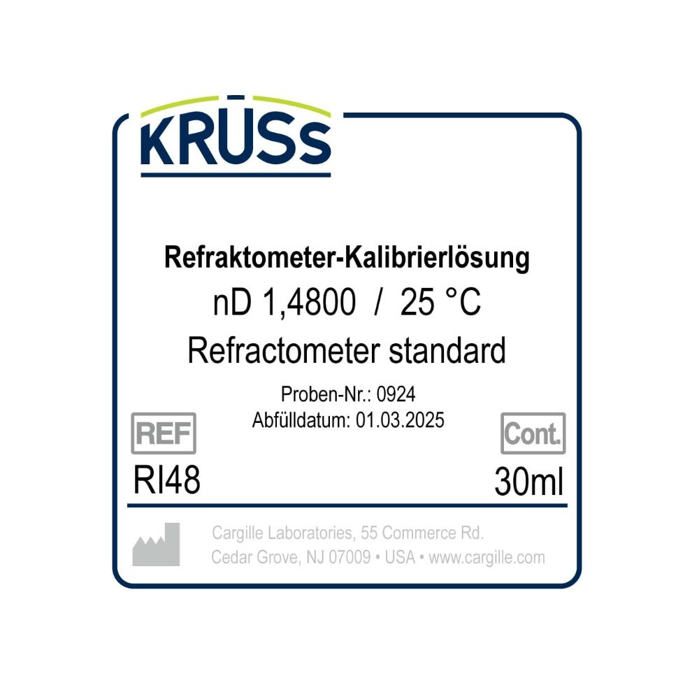 Refractometer calibration liquid with certificate nD 1.4800